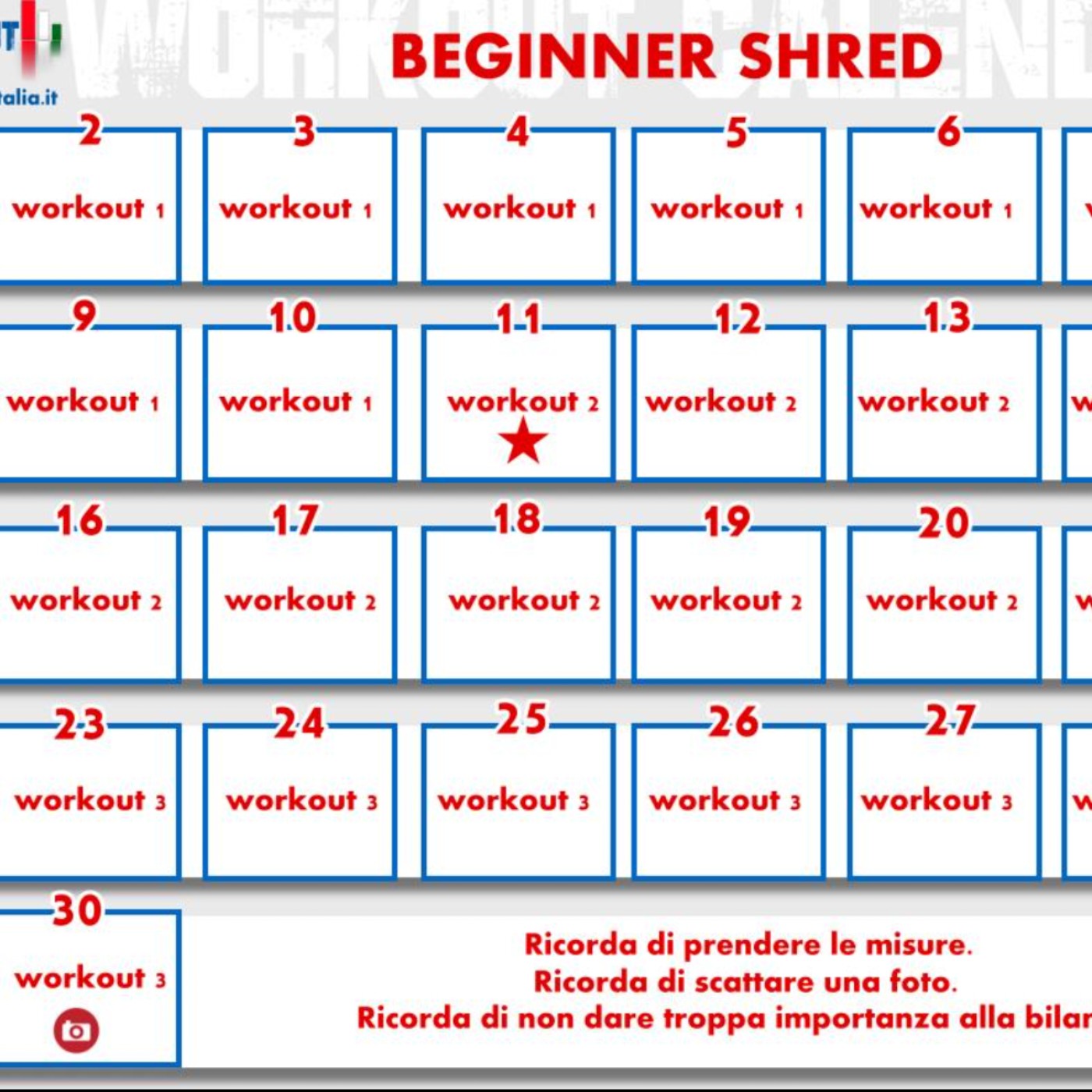 30 Day Shred Calendar